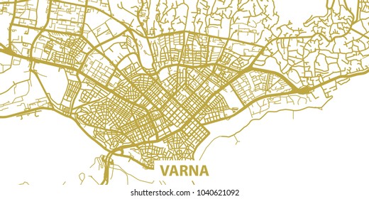 Detailed Vector Map Varna Gold Title Stock Vector (Royalty Free ...