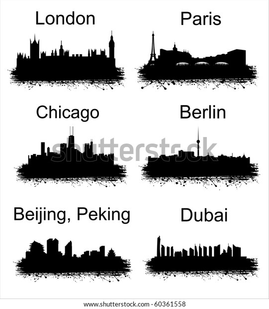 Detailed Vector Silhouettes World Cities: vector de stock (libre de ...