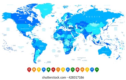 Detailed Vector World Map Blue Colors Stock Vector (Royalty Free ...