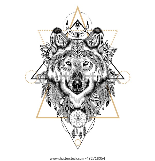 Detailed Wolf Aztec Style Stock Vector (Royalty Free) 492718354
