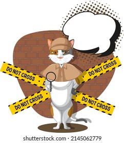 Detective Cat Looking Clues Template Illustration Stock Vector (Royalty ...