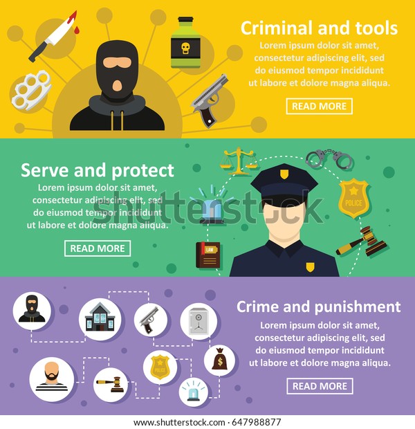Detective Crime Banner Horizontal Concept Set Stock Vector (Royalty ...