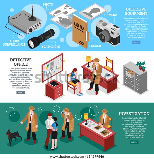 Detective Horizontal Banners Set Isometric Office Stock Vector (Royalty ...