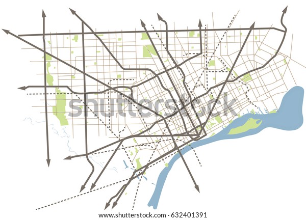 Detroit Michigan Usa Vector Map Stock Vector (Royalty Free) 632401391 ...