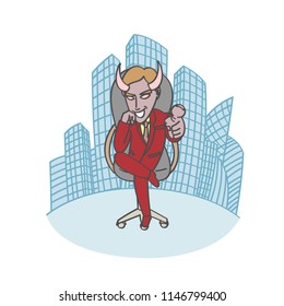 Devil Boss Sitting Cartoon Thinking Bad Stock Vector (Royalty Free ...