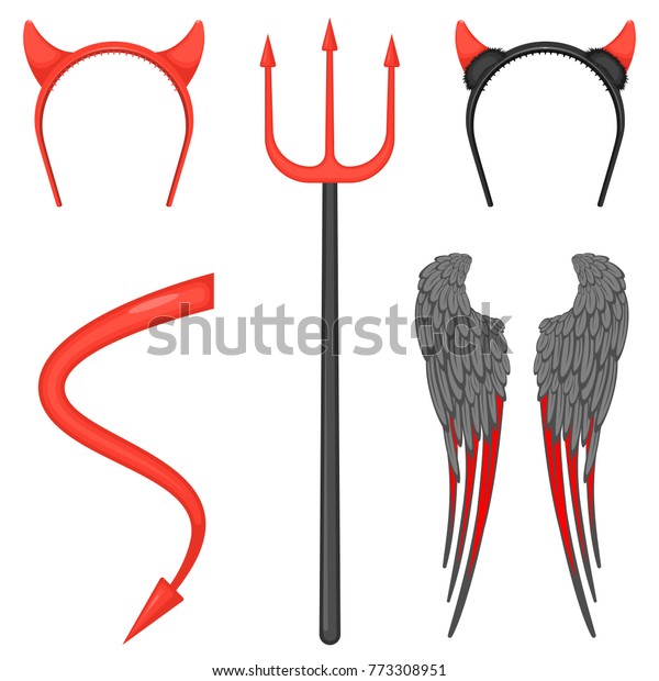 Devil Costume Accessories Halloween Isolated Illustrations Stock Vector ...