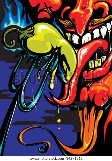 Vektor Stok Devil Eating Fiery Hot Pepper (Tanpa Royalti) 34271815 ...
