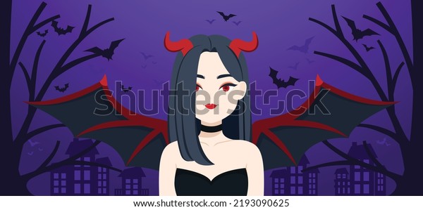 Devil Girl Halloween Vector Illustration Stock Vector (Royalty Free ...