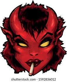 Devil Girls Face Smiles Madly Stock Vector (Royalty Free) 1590975592 ...