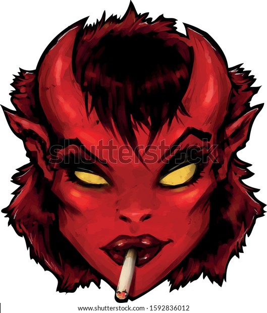 Devil Girl Smoking Cigarette Vector Illustration Stock Vector (Royalty ...