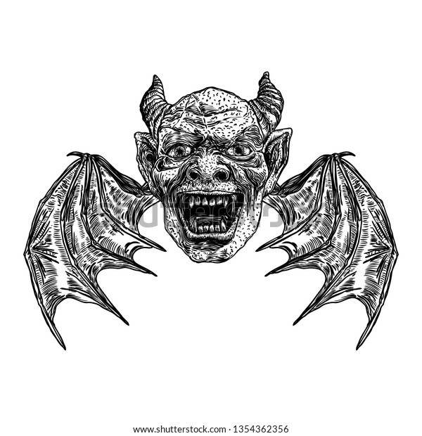 Vector de stock (libre de regalías) sobre Devil Head Big Demon Horns ...