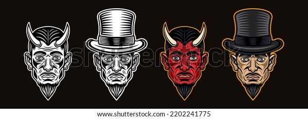 Devil Lucifer Head Horns Cylinder Hat Stock Vector (Royalty Free ...
