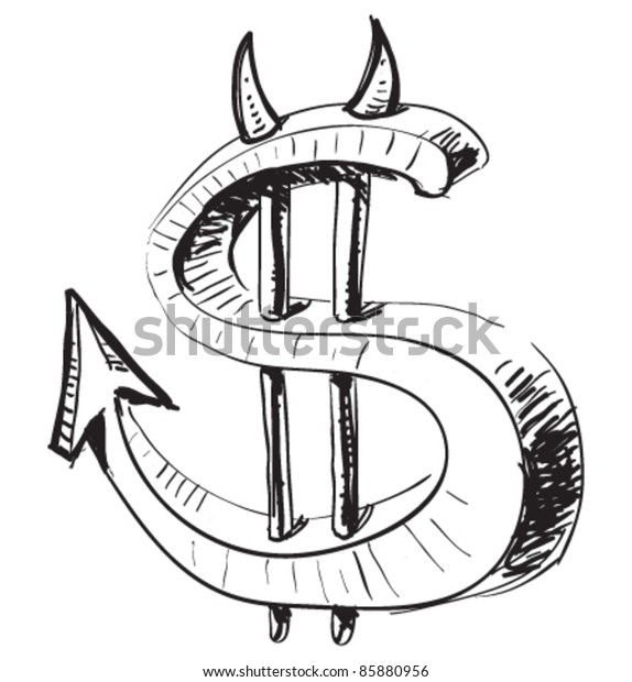 Devil Money Dollar Icon Hand Drawing Stock Vector (Royalty Free ...