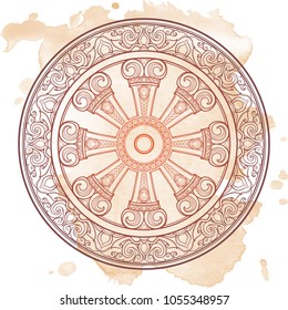 Dharma Wheel Dharmachakra Symbol Buddhas Teachings Stock Vector ...