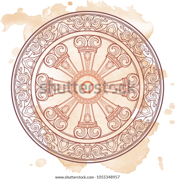 Dharma Wheel Dharmachakra Symbol Buddhas Teachings Stock Vector ...