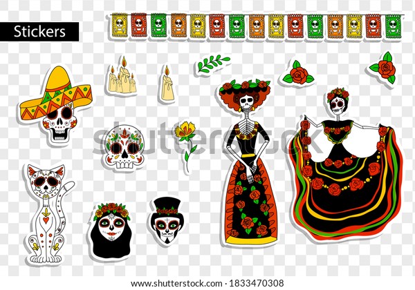 Dia De Los Muertos Stickers Collection Stock Vector (Royalty Free ...