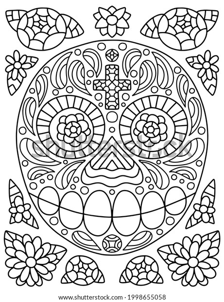 Dia De Muertos Coloring Page Adults Stock Vector (Royalty Free ...