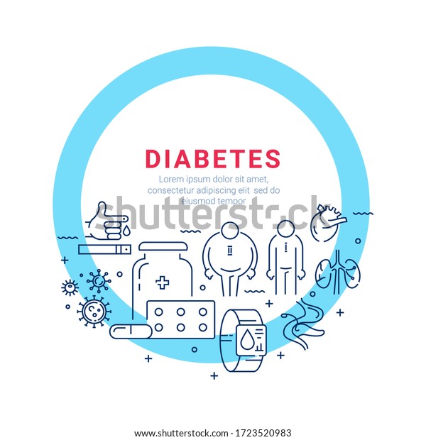 Diabetes Circle Poster Flat Line Icons Stock Vector (Royalty Free ...