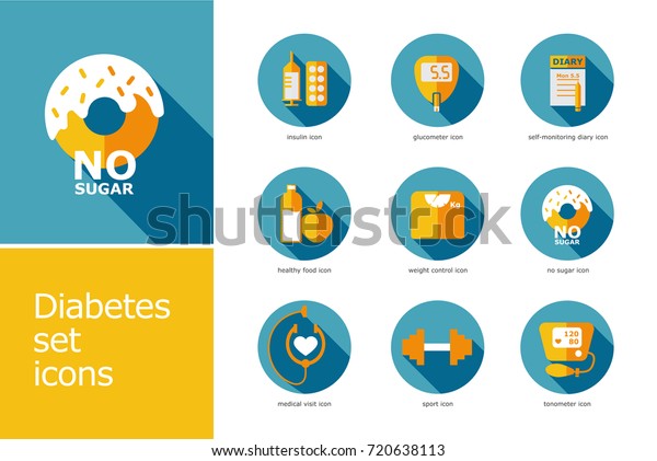 Diabetes Icons Set Flat Design Yellowblue Stock Vector (Royalty Free ...