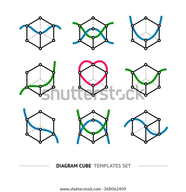 Diagram cube logo set. Geometry graph line icons.