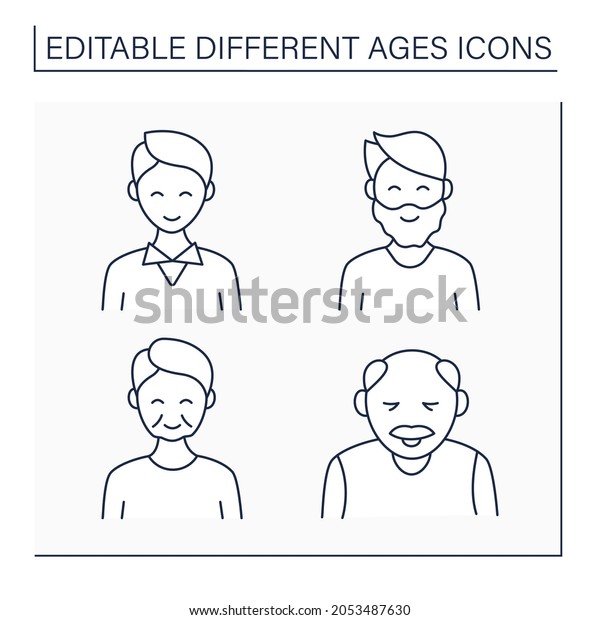 Different Ages Line Icons Set Generations Stock Vector (Royalty Free ...