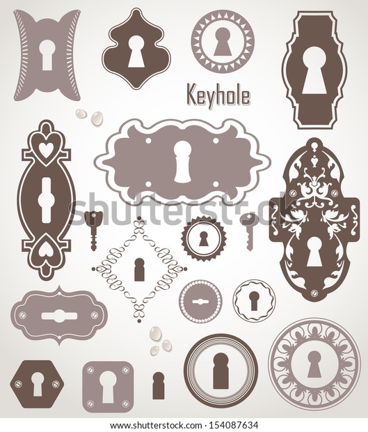 Different Beautiful Silhouettes Keyholes Decorated Frame Stock Vector ...