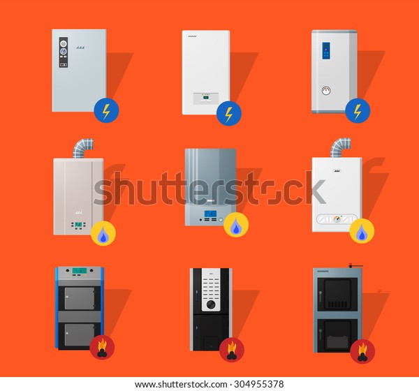 Different Boilers Icons Set Detailed Flat Stock Vector (Royalty Free ...