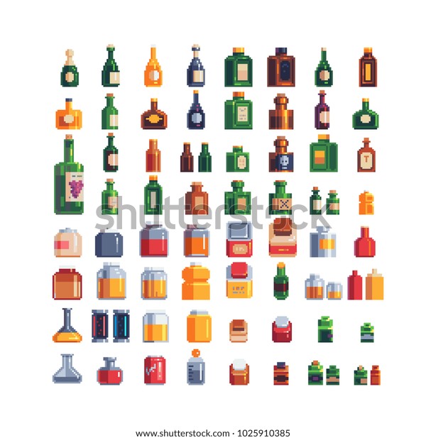 Different Bottles Glass Jar Pixel Art Stock Vector (Royalty Free ...