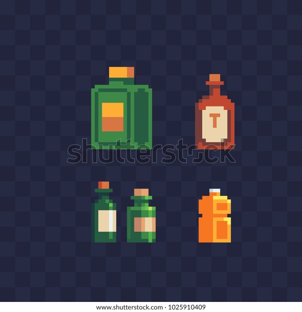 Different Bottles Pixel Art Icon Set Stock Vector (Royalty Free ...