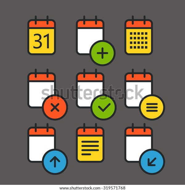 Different Calendar Color Icons Set Rounded Stock Vector (Royalty Free ...