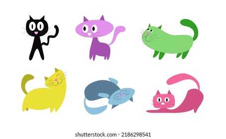 Different Cartoon Cats Set Simple Flat Stock Vector (Royalty Free ...