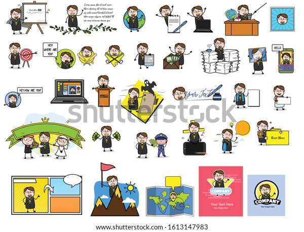 Different Cartoon Priest Monk Collection Concepts: เวกเตอร์สต็อก (ปลอด ...