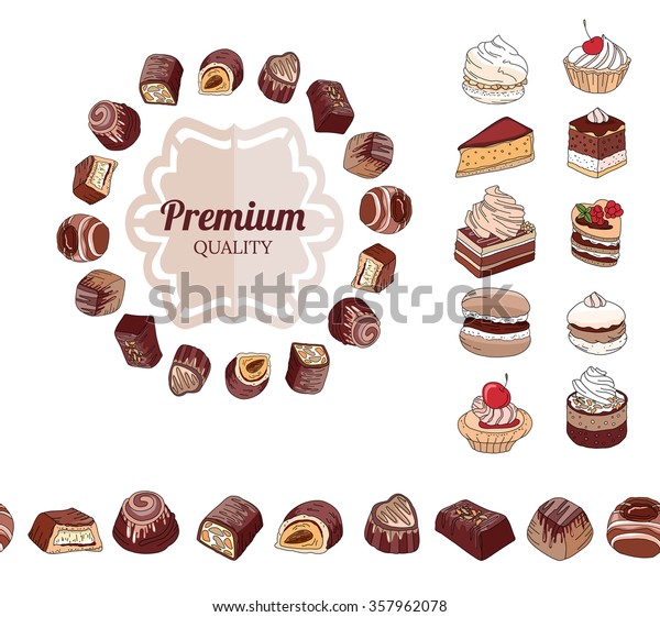 Different Chocolate Candies Desserts Pastry On Stock Vector (Royalty ...