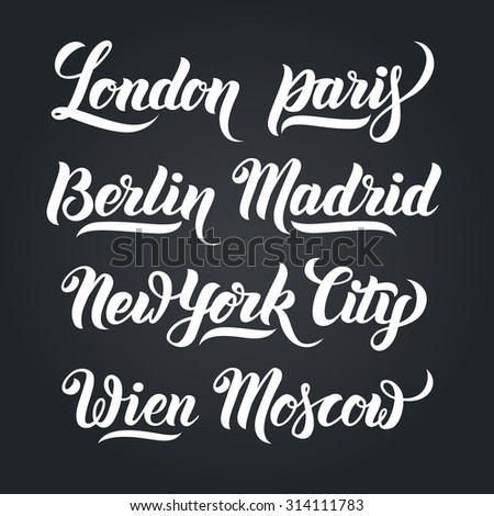 Different City Names Handlettering Calligraphy Collection Stock Vector ...