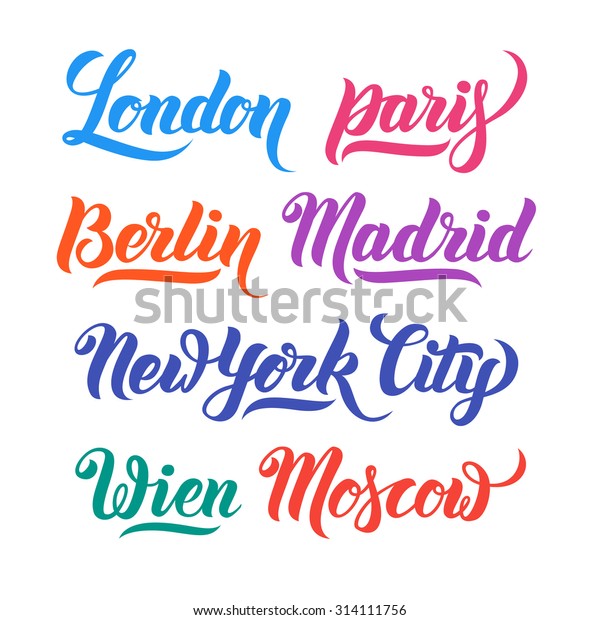 Different City Names Handlettering Calligraphy Collection Stock Vector ...