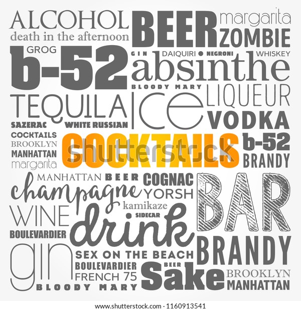 Different Cocktails Ingredients Word Cloud Collage Stock Vector ...