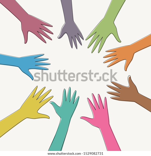 Different Color Hands Together Towards Center Stock Vector (Royalty ...