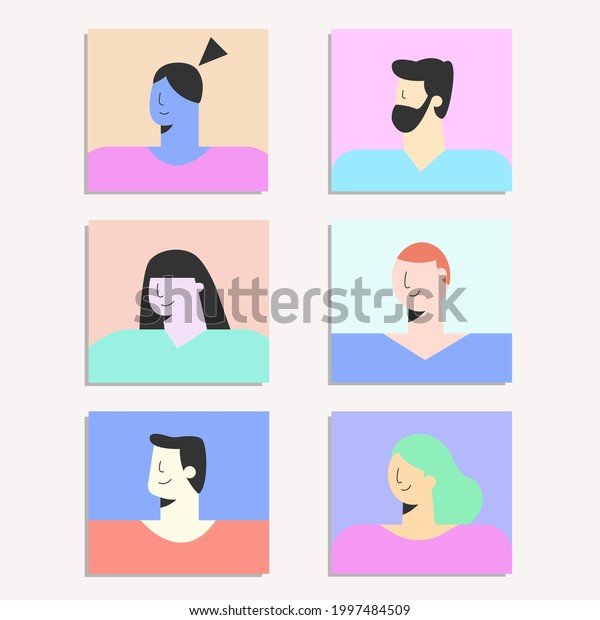 Different Color People Avatars Vector Template: เวกเตอร์สต็อก (ปลอดค่า ...