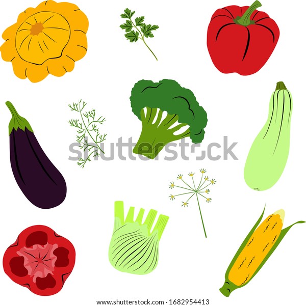 Different Colorful Vegetables Clipart Set Hand Stock Vector (Royalty ...