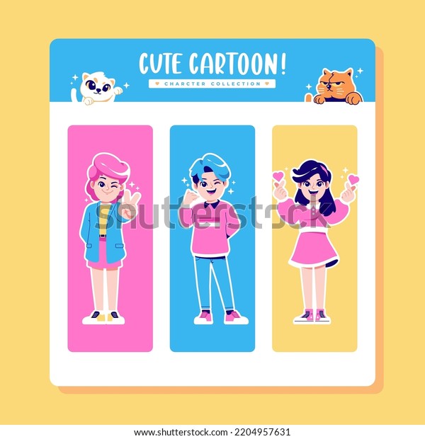 Different Cute Cartoon Character Collection 1 Stock Vector (Royalty ...