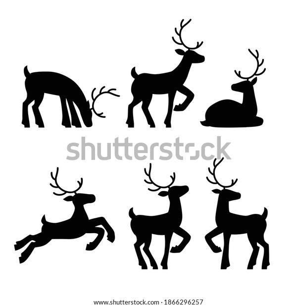Different Deer Silhouettes Cute Cartoon Reindeers 库存矢量图（免版税）1866296257 ...