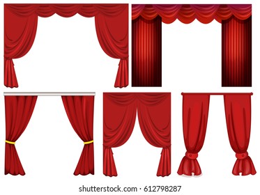 Red Curtains Set Vector Illustration Isolated Stock Vector (Royalty ...