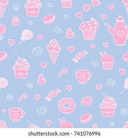 Different Desserts On Blue Background Stock Vector (Royalty Free ...