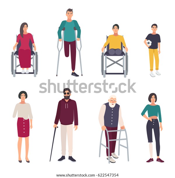 Different Disabled People Cartoon Flat Illustrations Stock Vector ...
