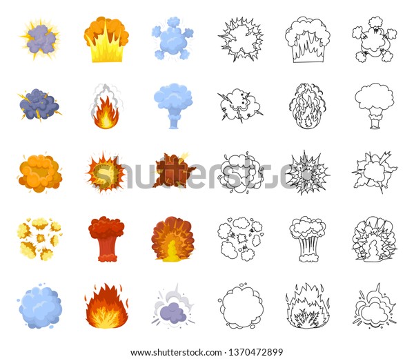 Different Explosions Cartoonoutline Icons Set Collection Stock Vector ...