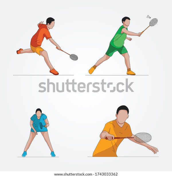 Different Female Badminton Player Poses On Stock Vector (Royalty Free ...