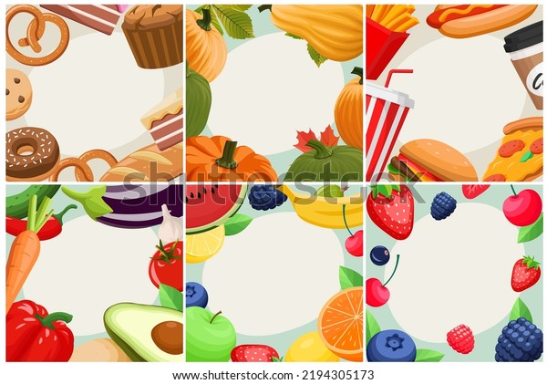 Different Food Topics Vector Templates Cartoon Stock Vector (Royalty ...