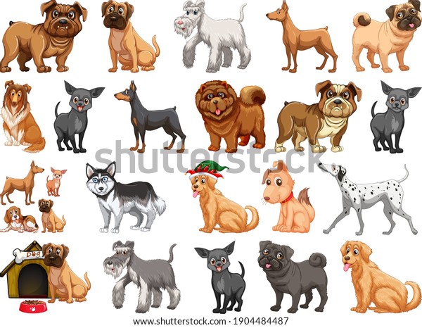 Different Funny Dogs Cartoon Style Isolated Stock Vector (Royalty Free ...