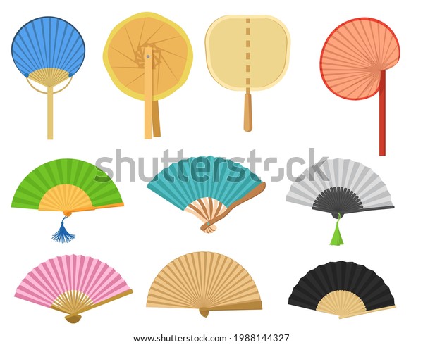 Different Hand Fans Vector Illustrations Set Stock Vector (Royalty Free ...