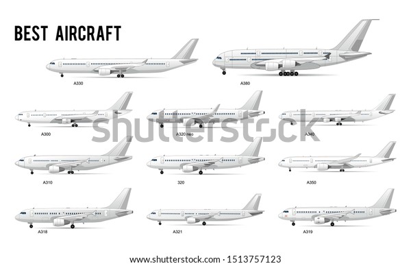 Different Kind Airplanes Commercial Models Set Stock Vector (Royalty ...